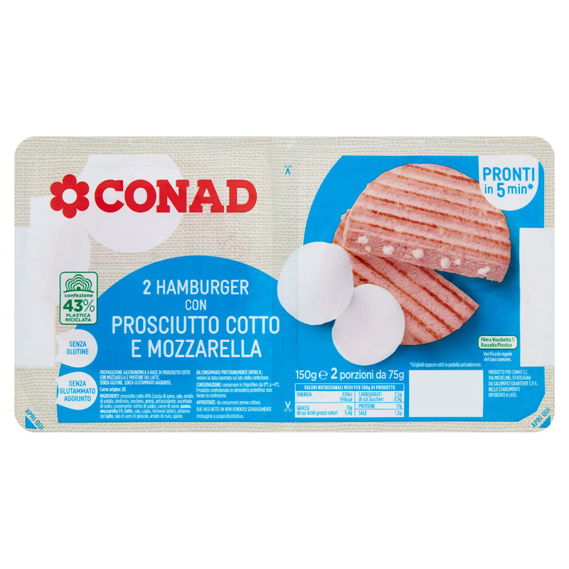 Hamburger con Prosciutto Cotto e Mozzarella Conad | Conad