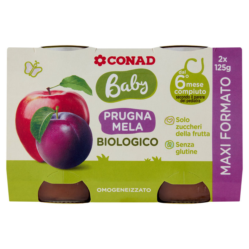 Baby Prugna Mela Biologico Omogeneizzato 2x125g | Conad