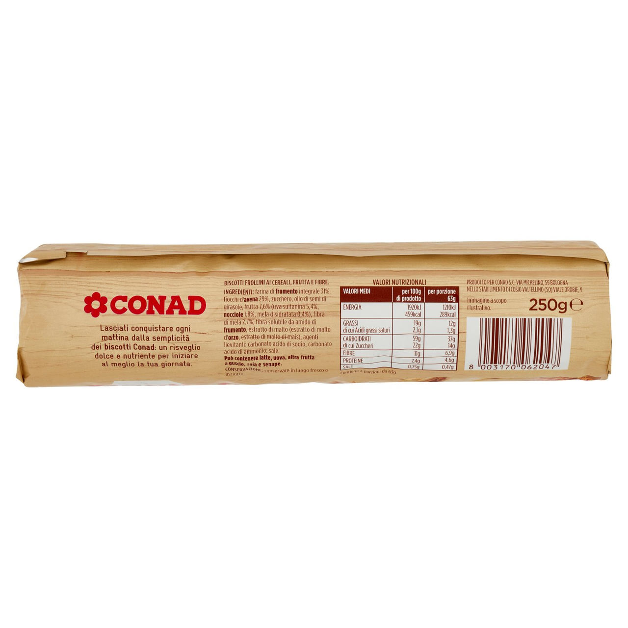 Biscotti ai cereali, frutta e fibre g 250 Conad | Conad
