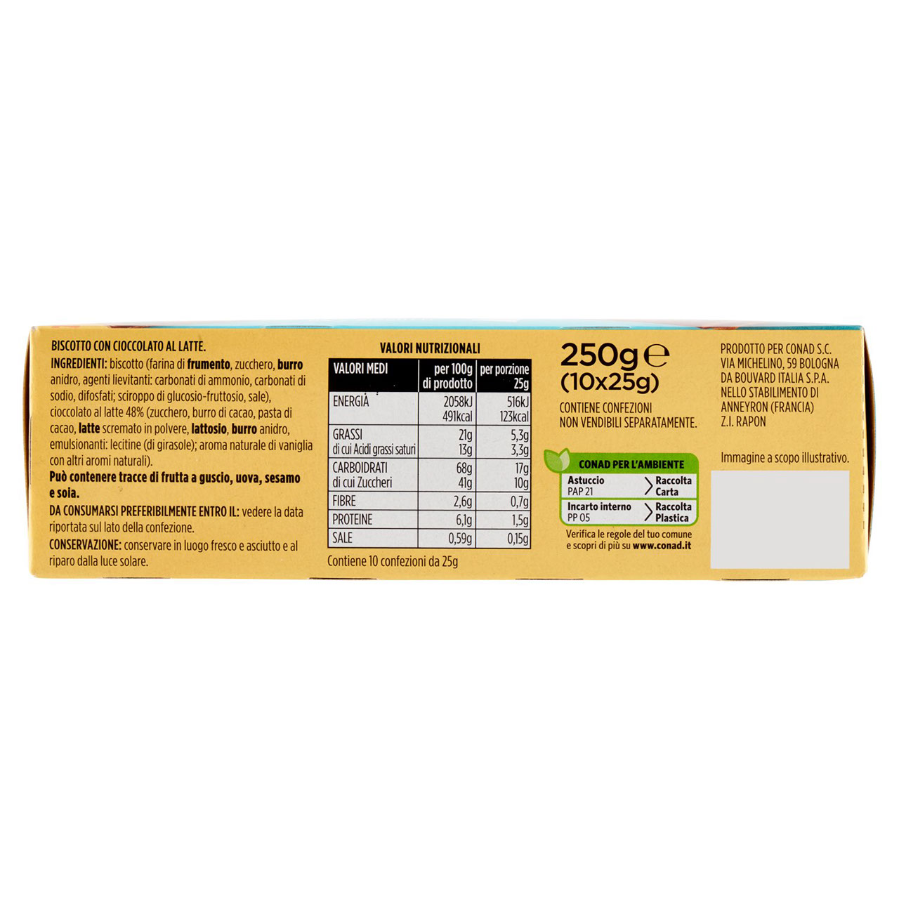 Biscotto con Cioccolato al Latte 10 x 25 g Conad | Conad