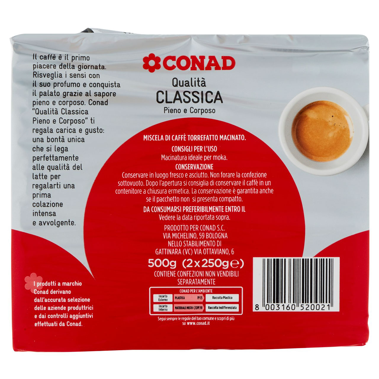 Caffè Macinato Qualità Classica 2 x 250 g Conad | Conad