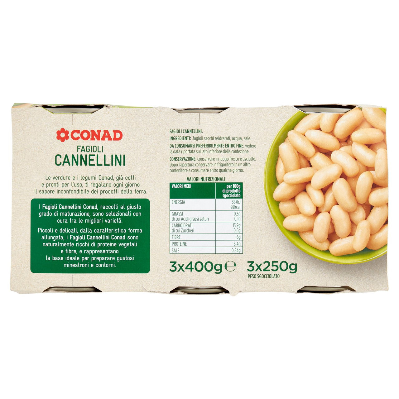 Fagioli Cannellini 3 x 400 g Conad vendita online | Conad