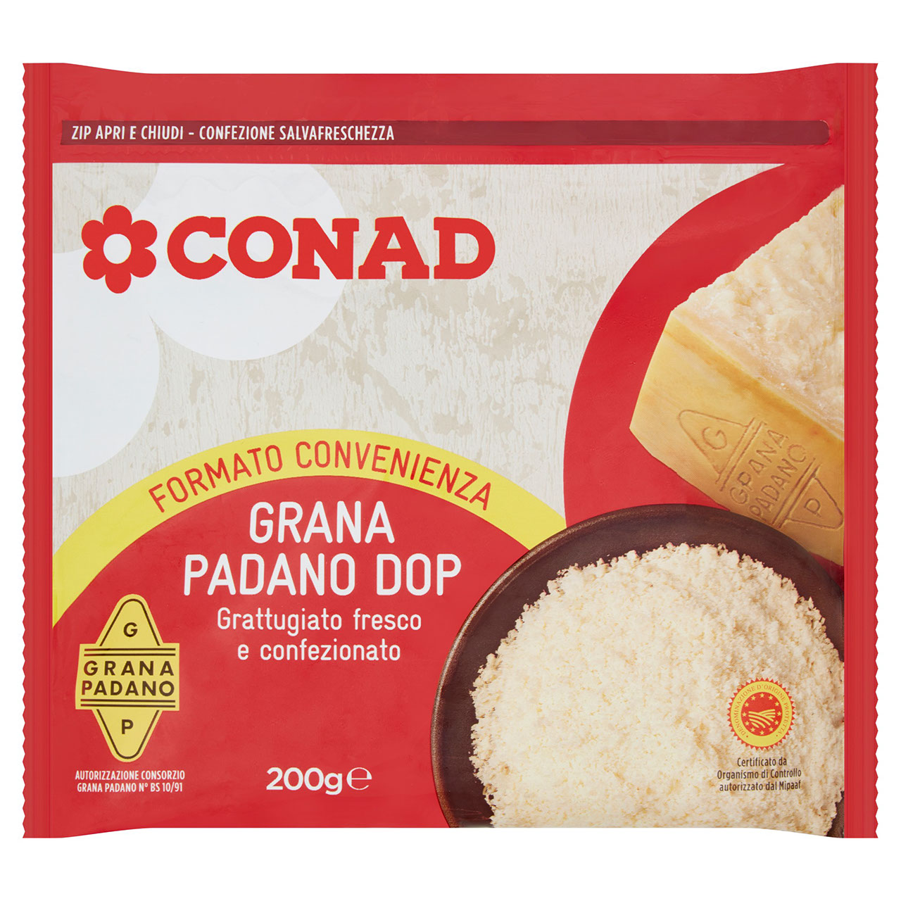 Grana Padano DOP Grattugiato fresco 200 g Conad | Conad