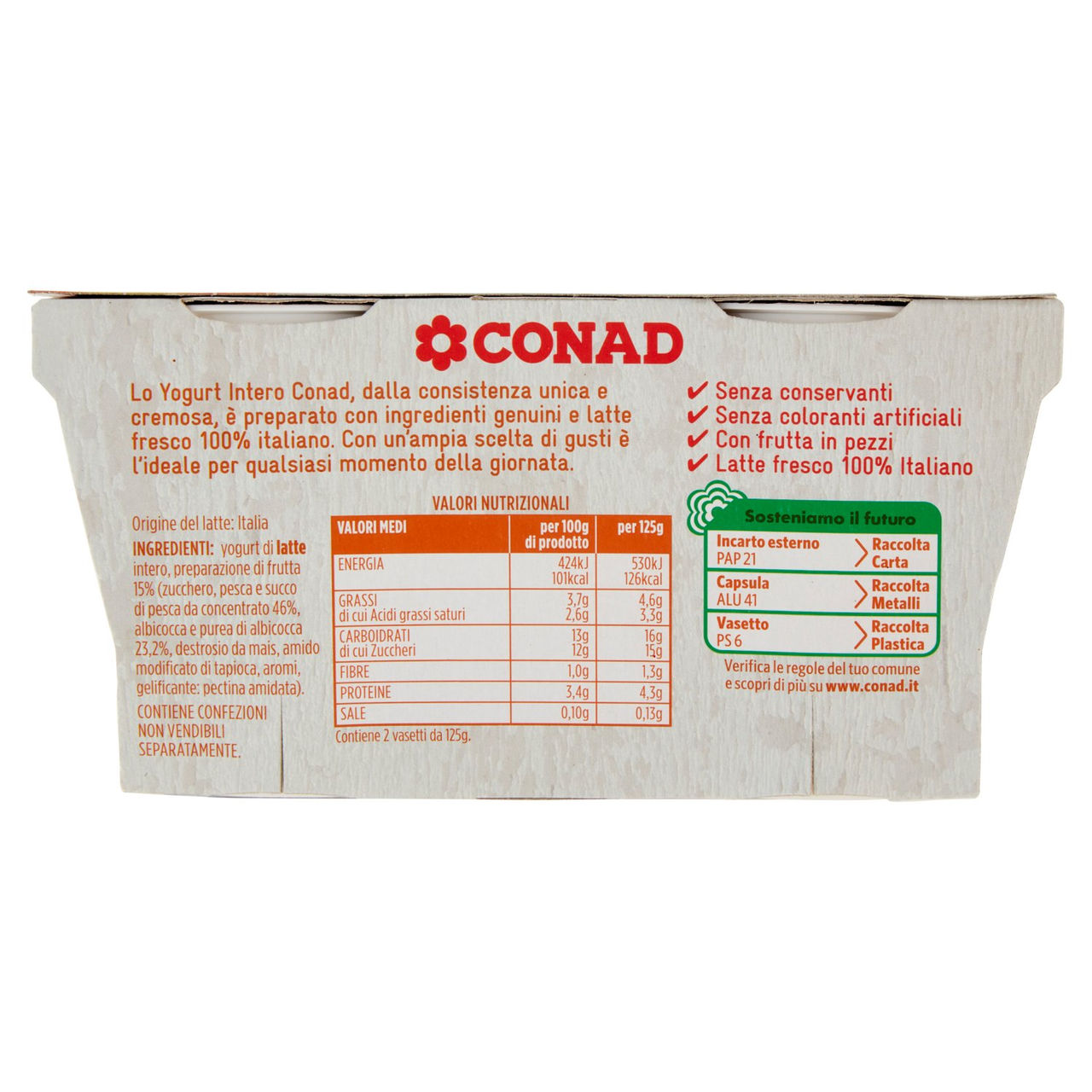 Yogurt intero Pesca e Albicocca a pezzi Conad | Conad