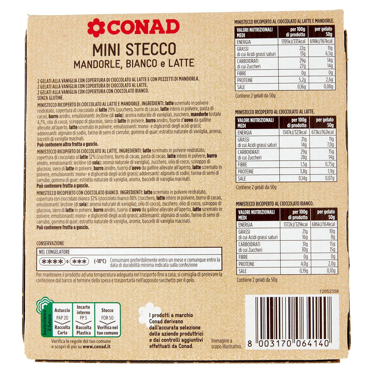 Mini Stecco Mandorle, Bianco e Latte Conad online | Conad