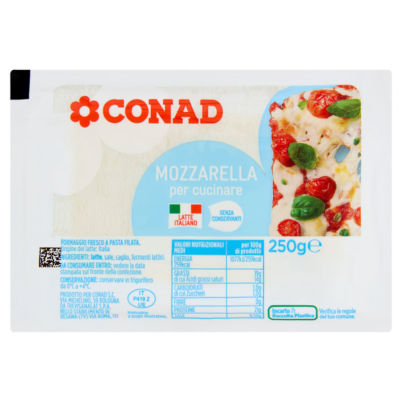 Mozzarella per cucinare 250g Conad online | Conad