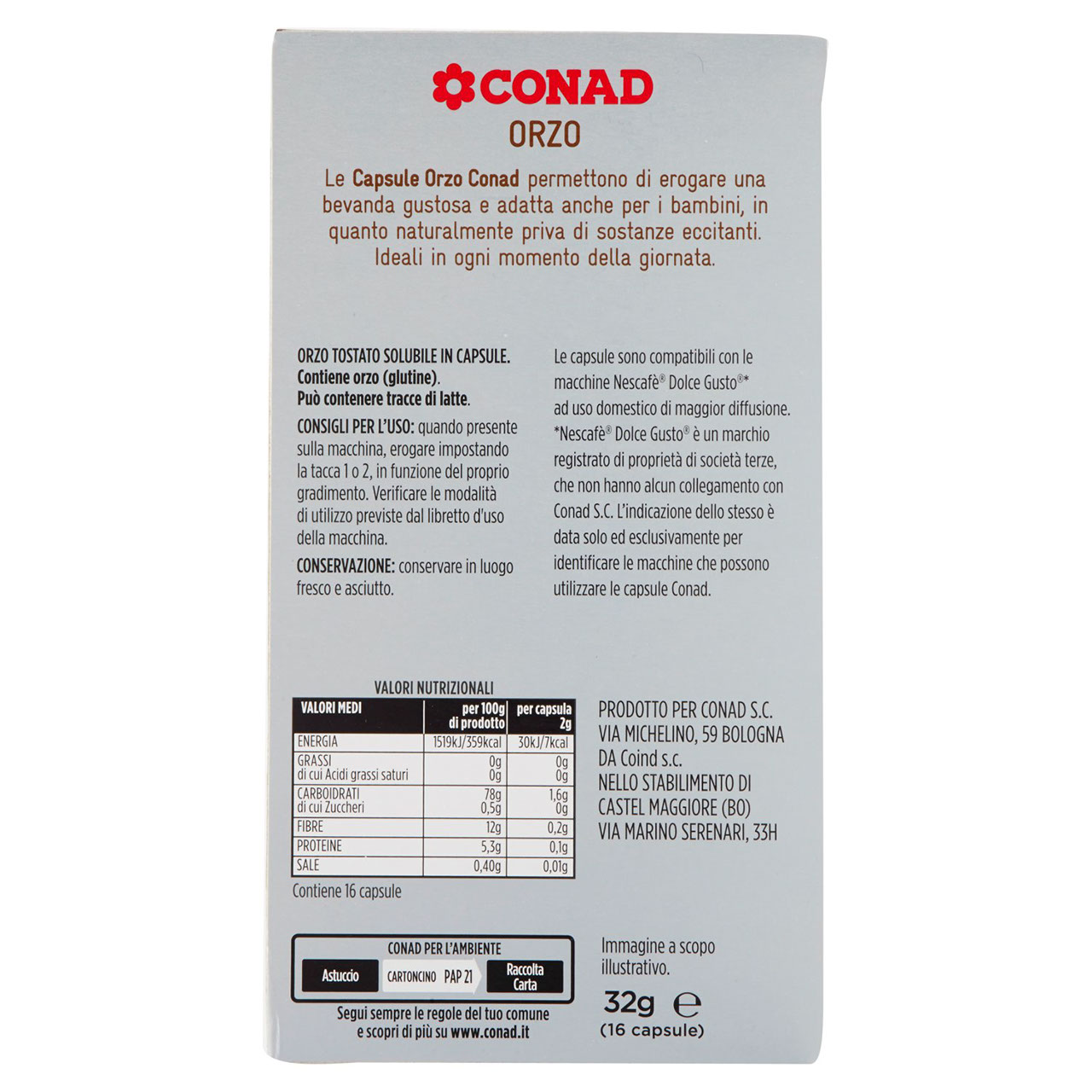 Orzo 16 capsule Conad in vendita online | Conad