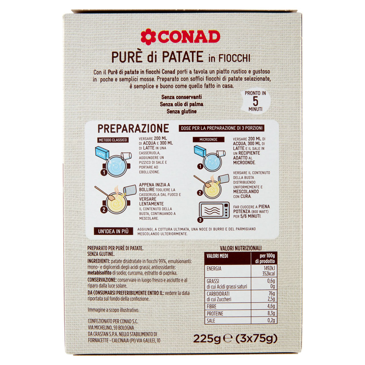 Purè di Patate in Fiocchi 3 Buste 225 g Conad | Conad