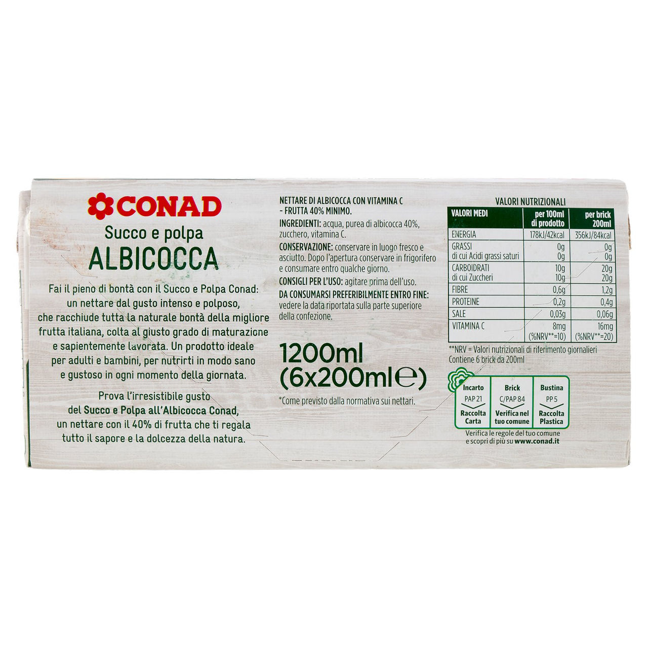 Succo e polpa Albicocca 6x200ml Conad online | Conad