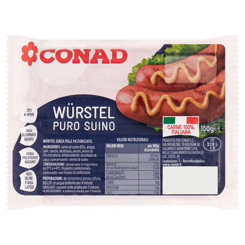 Würstel Puro Suino 100 g Conad in vendita online | Conad