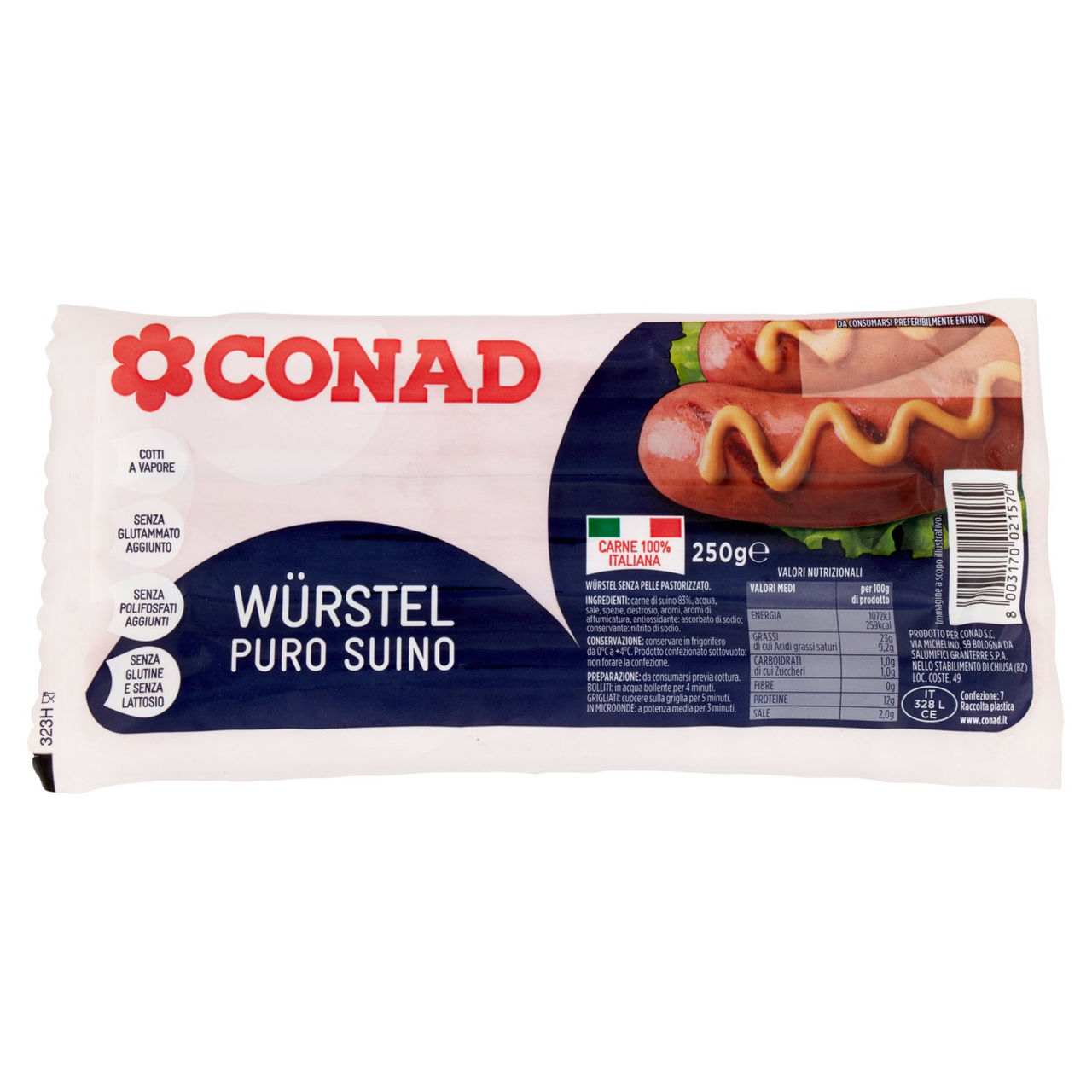 Würstel Puro Suino 250 g Conad in vendita online | Conad