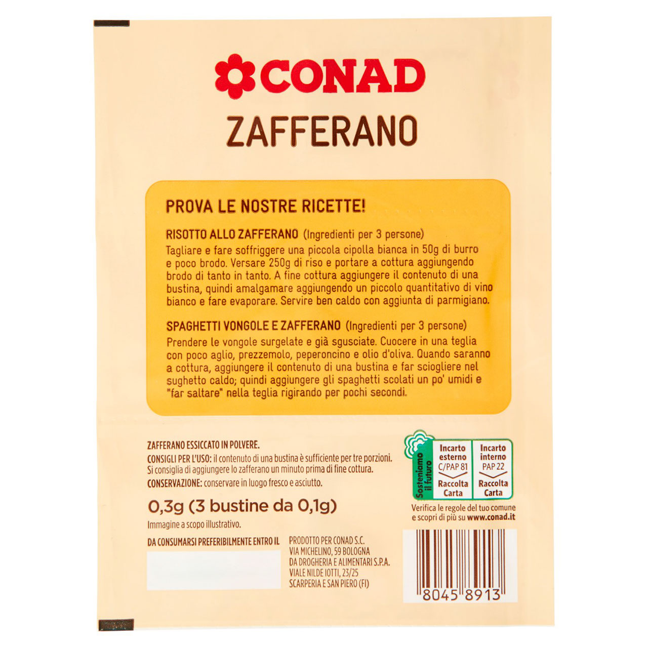 Zafferano 3 bustine da 0,1 g Conad | Conad