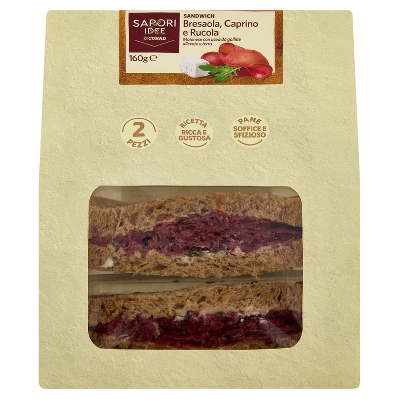 Sandwich Bresaola Caprino e Rucola 2 Pezzi 160 g Conad online | Conad