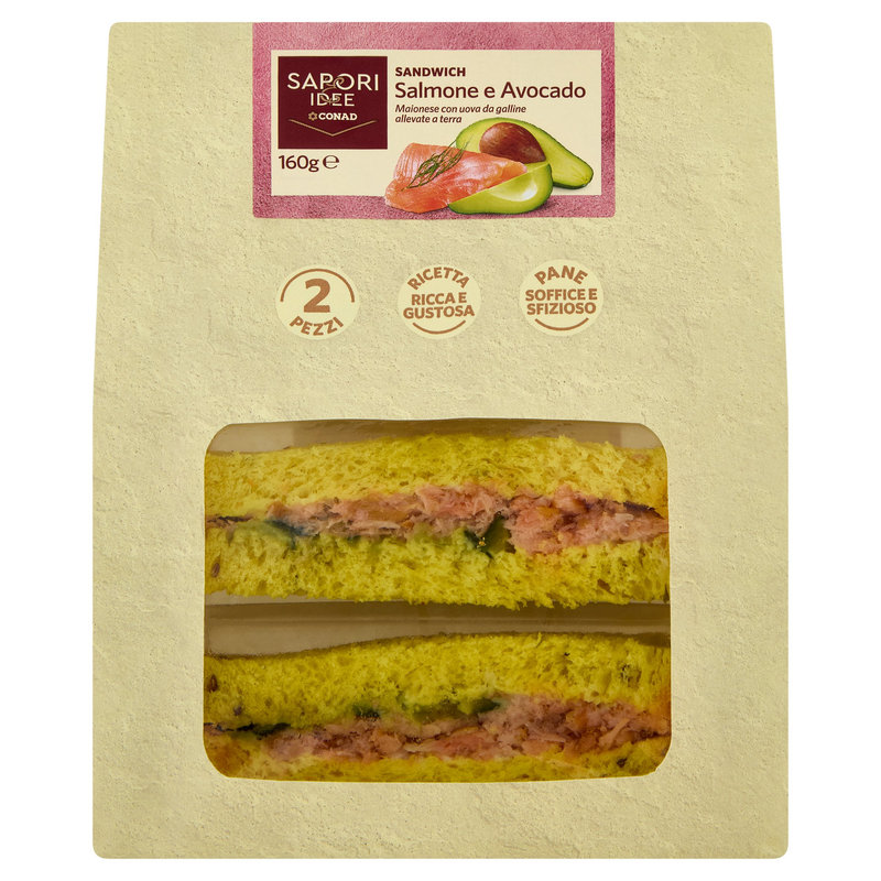Sandwich Salmone e Avocado 2 Pezzi 160 g Conad online | Conad